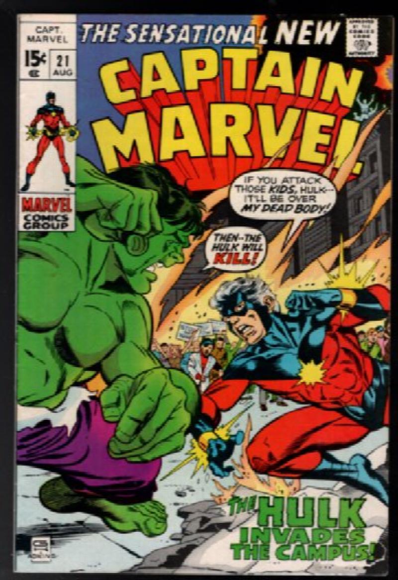 Captain Marvel #21 Vintage Marvel Comics 1970 Hulk Roy Thomas